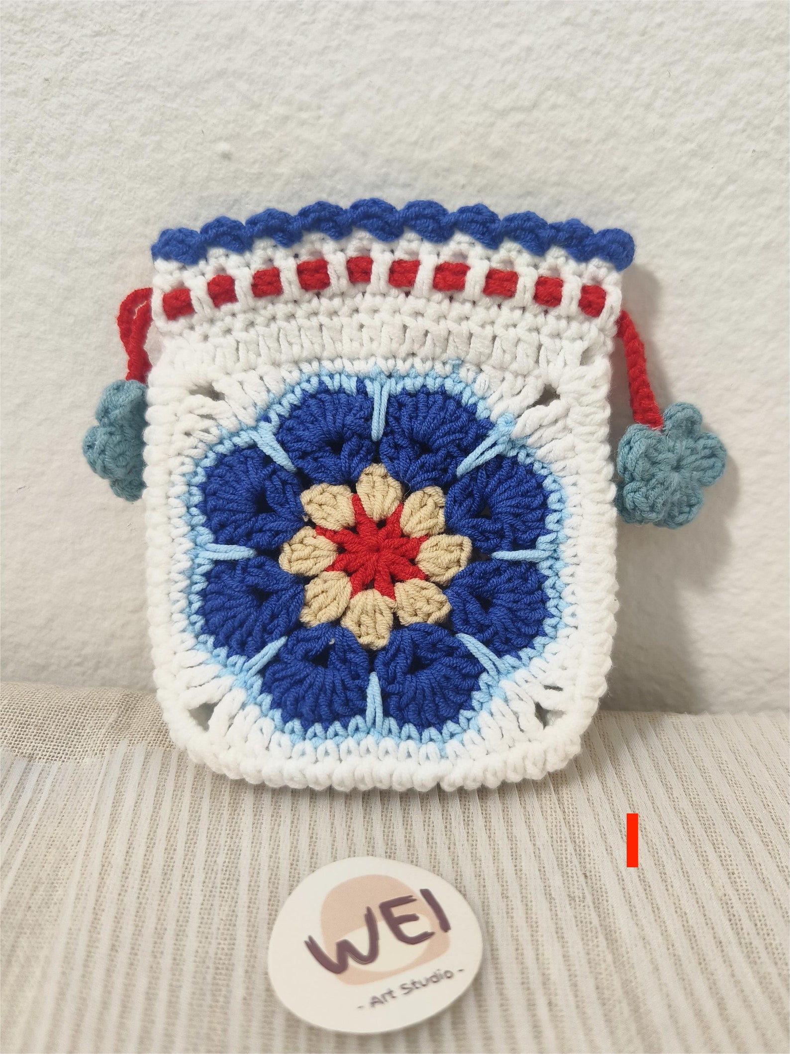 Crochet Modern Granny Square Purse, Granny Square Flower Drawstring Bag ...