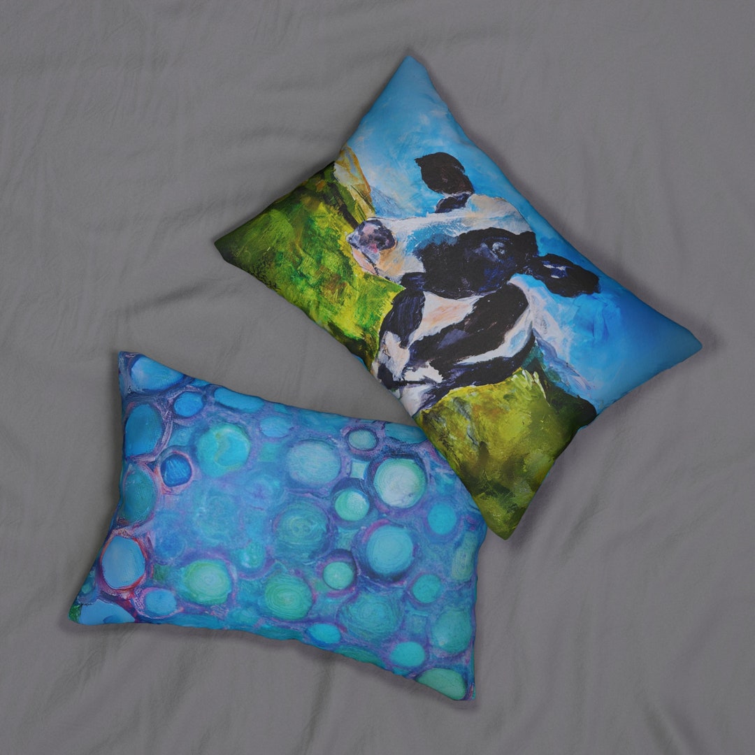 Cow Pillow - Patricia Hoffman Art Colorful Cow Painting Cottage Core ...