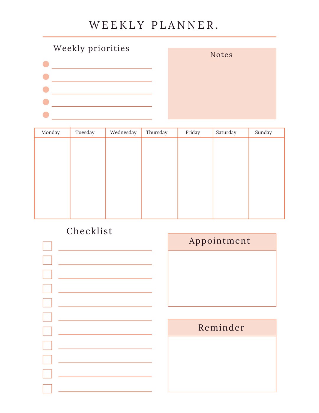 Weekly to Do List, Instant Download, Printable Planner, Daily Planner ...