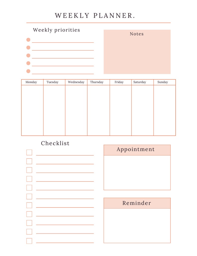 Weekly to Do List, Instant Download, Printable Planner, Daily Planner ...