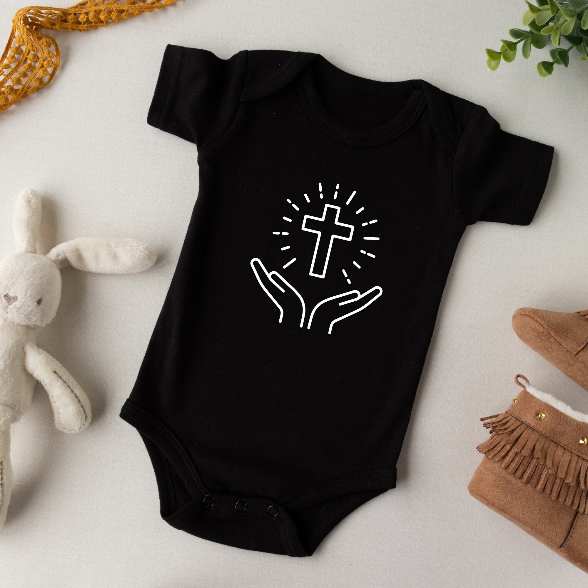 Christian Cross in Open Hands | Instant Downloads | Black & White ...