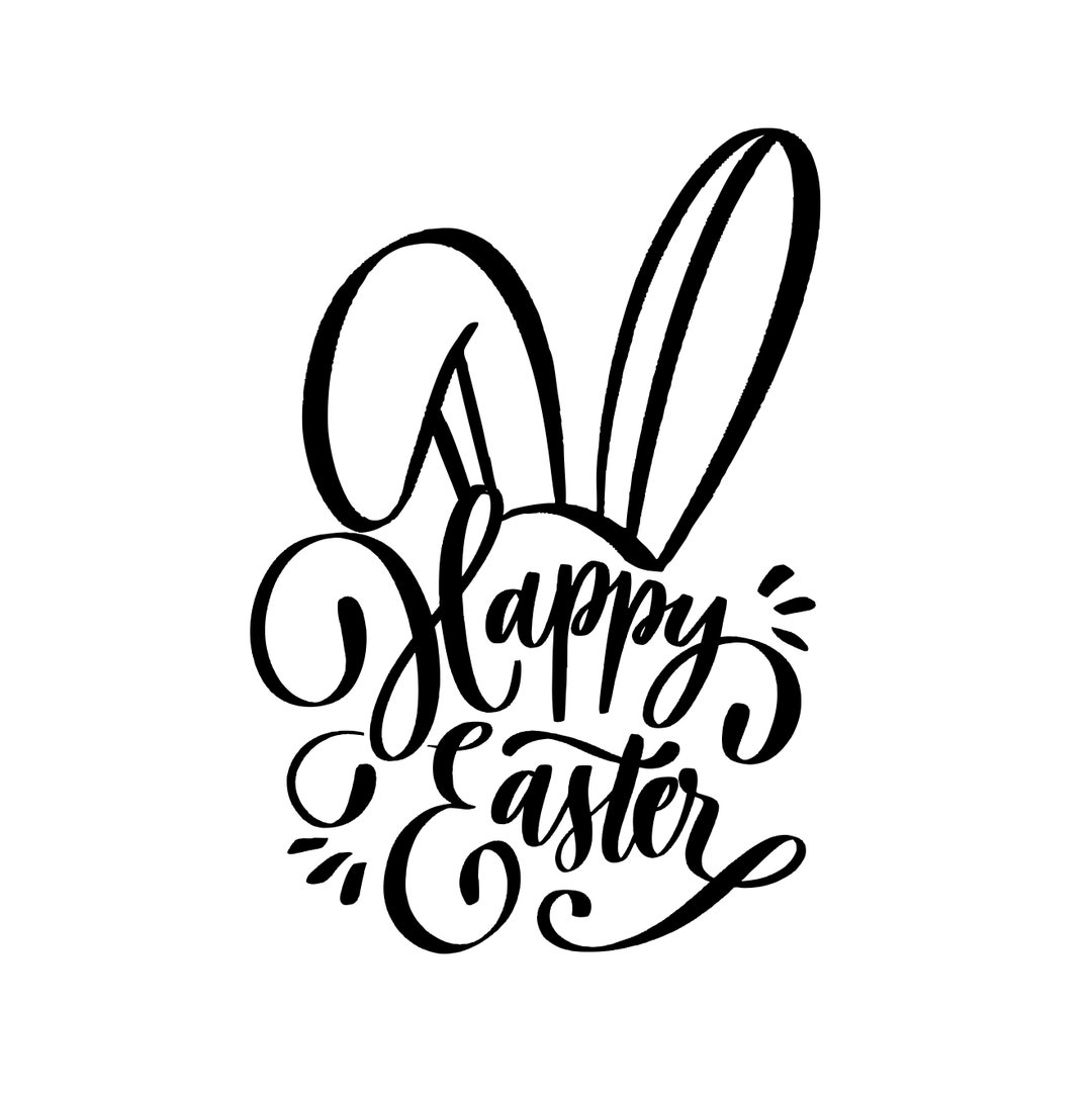 Happy Easter | Spring Bunny Graphic Art | Black and White | Instant ...