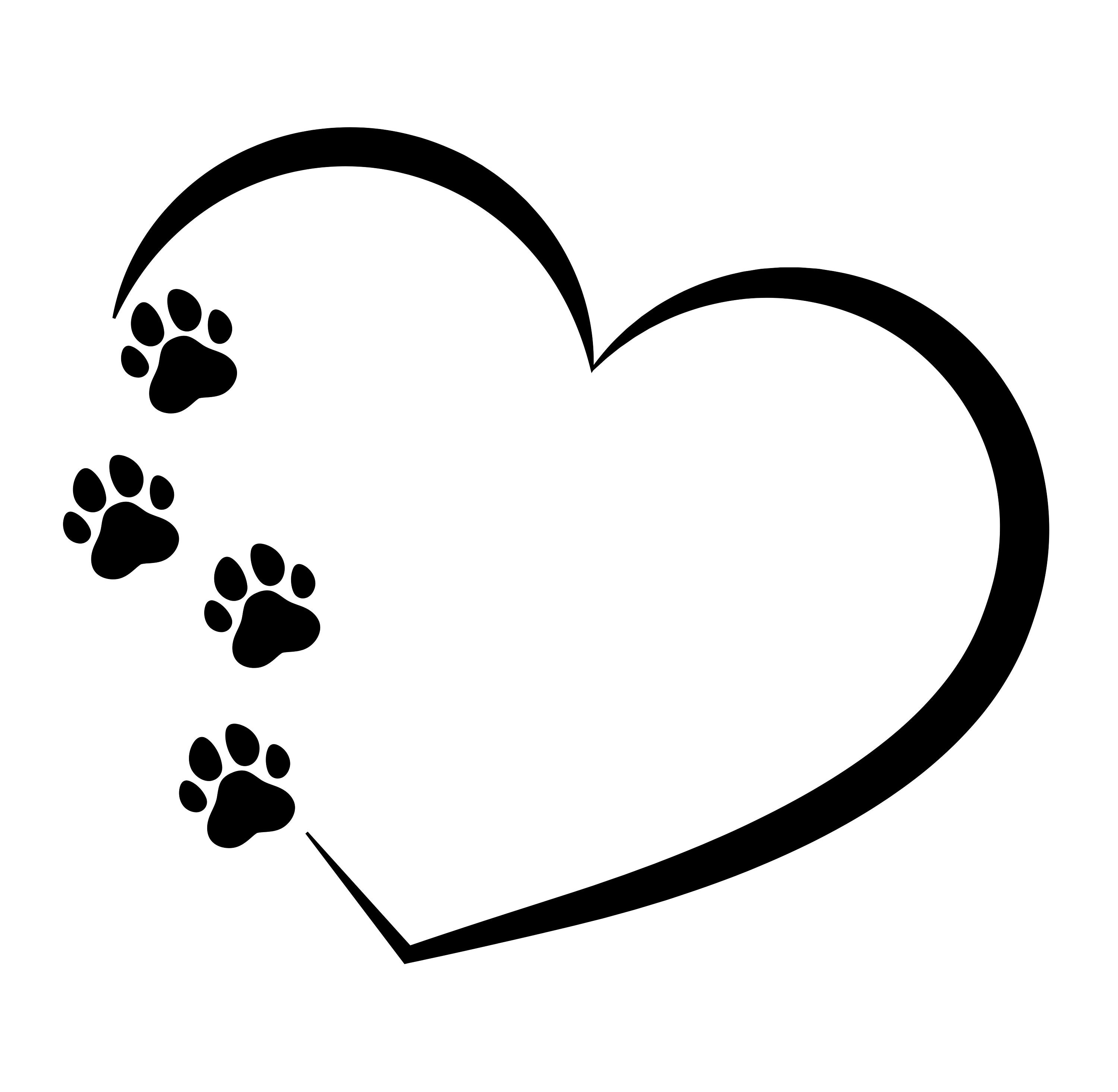 Heart and Paw Prints | Puppy Dog Love Graphic Art | Black and White ...