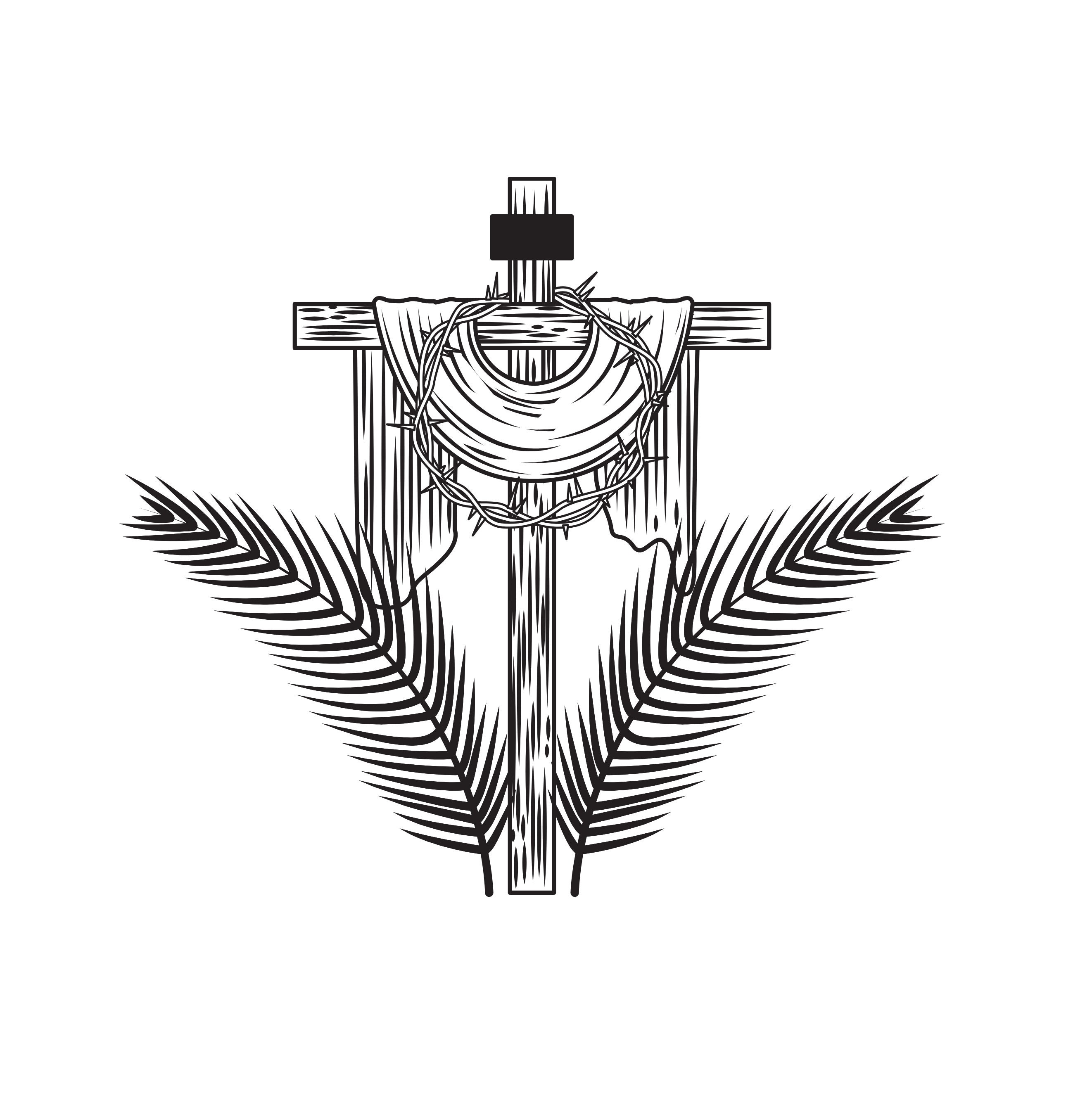 Cross and Palms | Christian Crucifixion Design | Black & White Instant ...