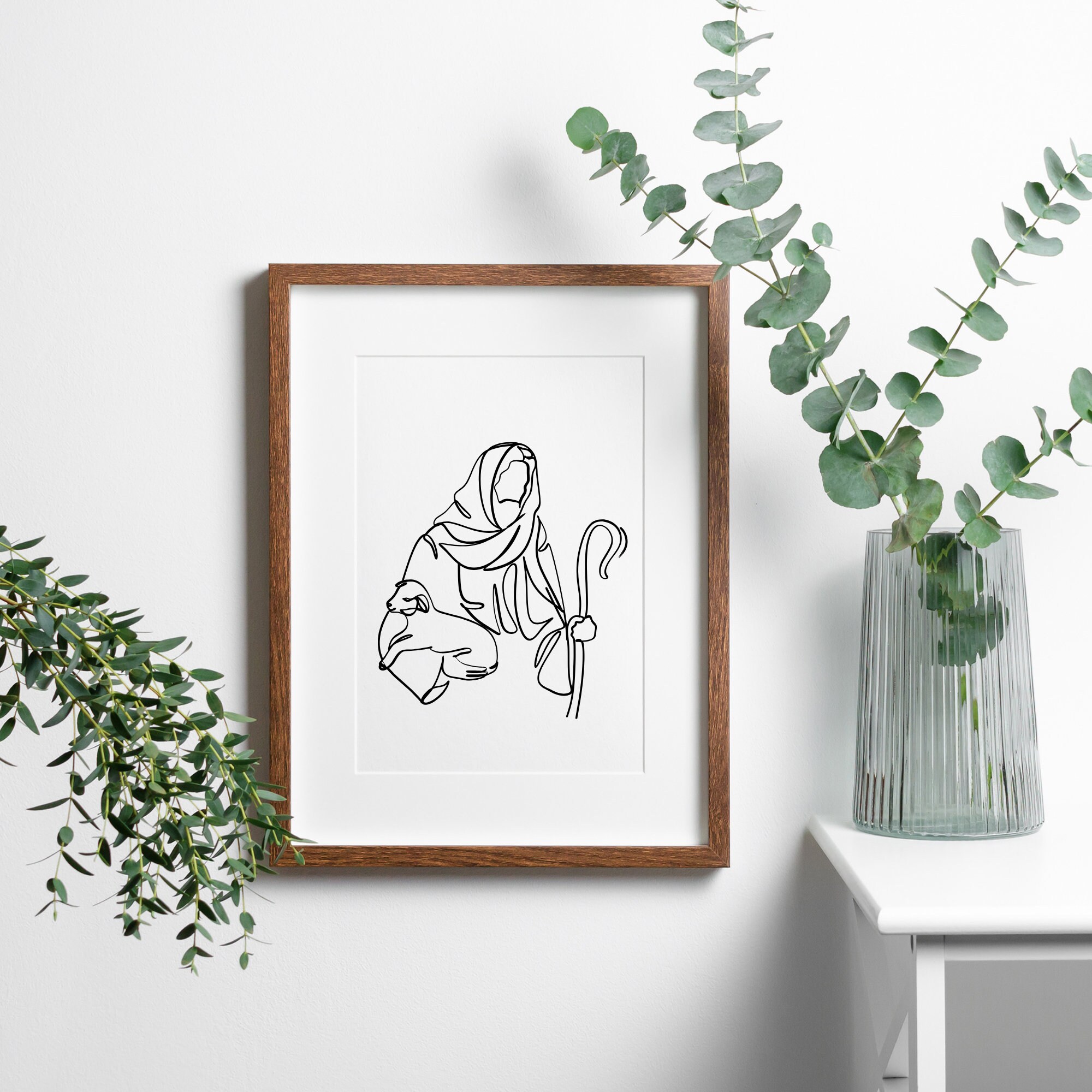 Christ the Shepard | Jesus Single Line Art | Black and White Instant ...