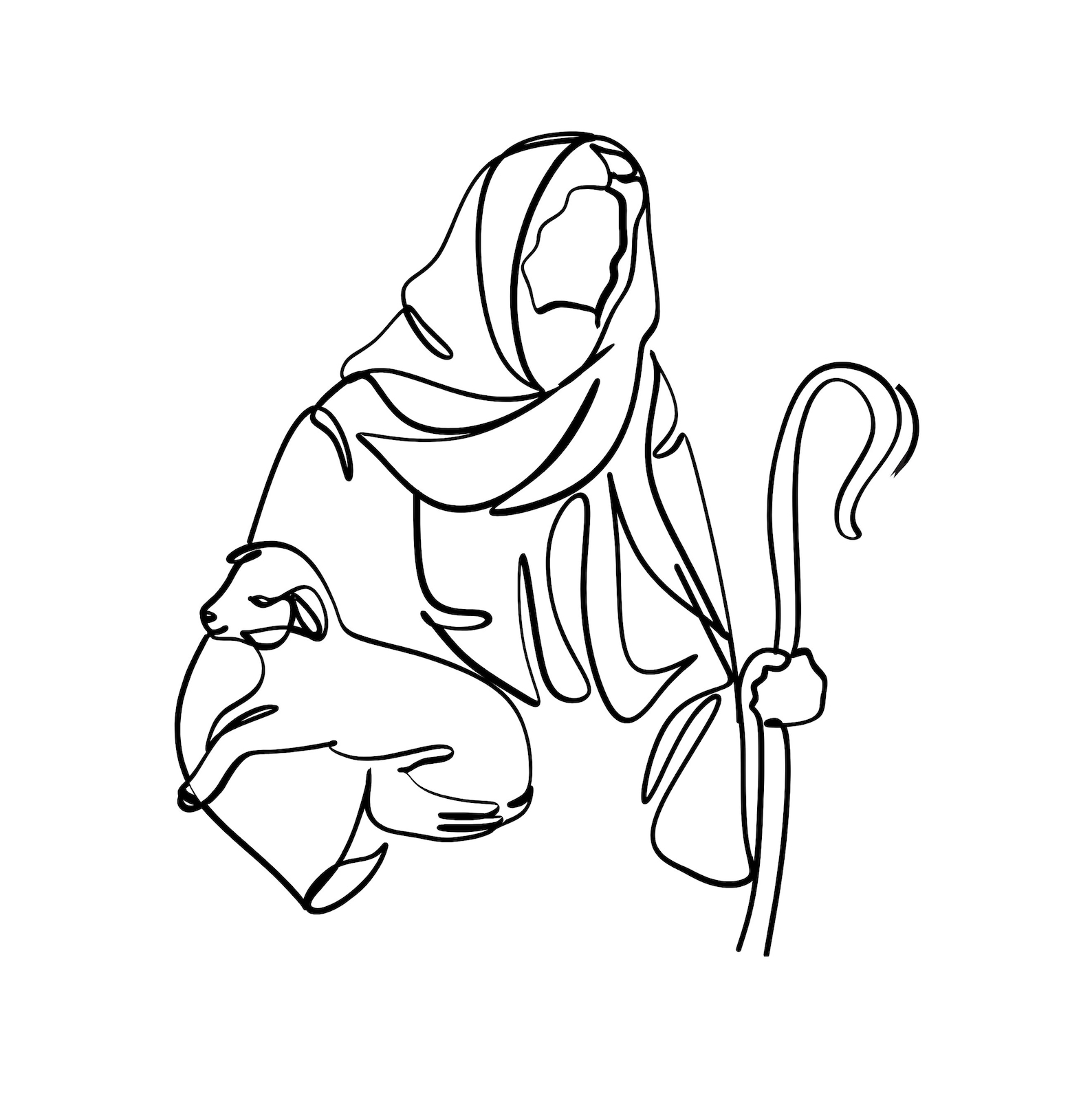 Christ the Shepard | Jesus Single Line Art | Black and White Instant ...
