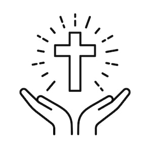 Christian Cross in Open Hands | Instant Downloads | Black & White ...