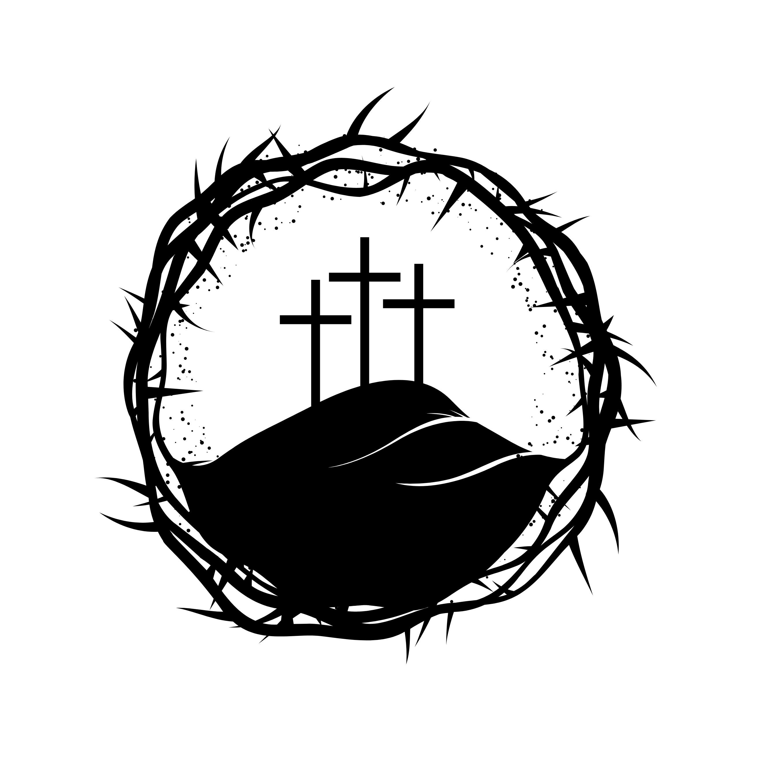 Three Crosses of Calvary | Jesus Crucifixion Thorns Design | Black ...
