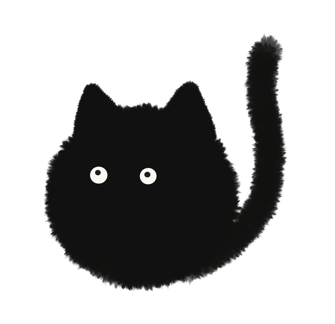 Black Cat Fuzzball | Graphic Design | Instant Digital Download | PNG ...