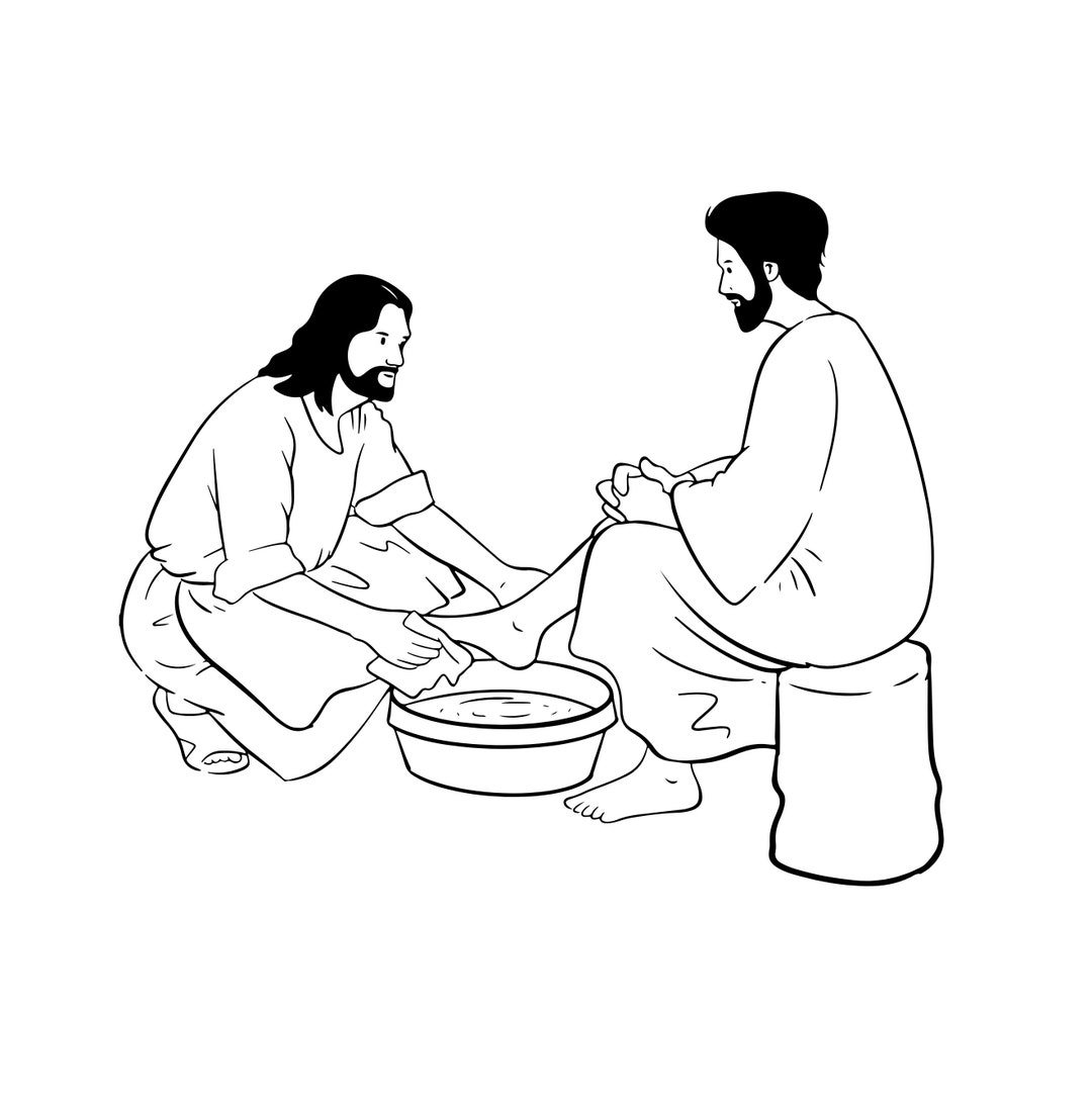 Jesus Washes Disciple's Feet | Christ Single Line Art | Black and White ...