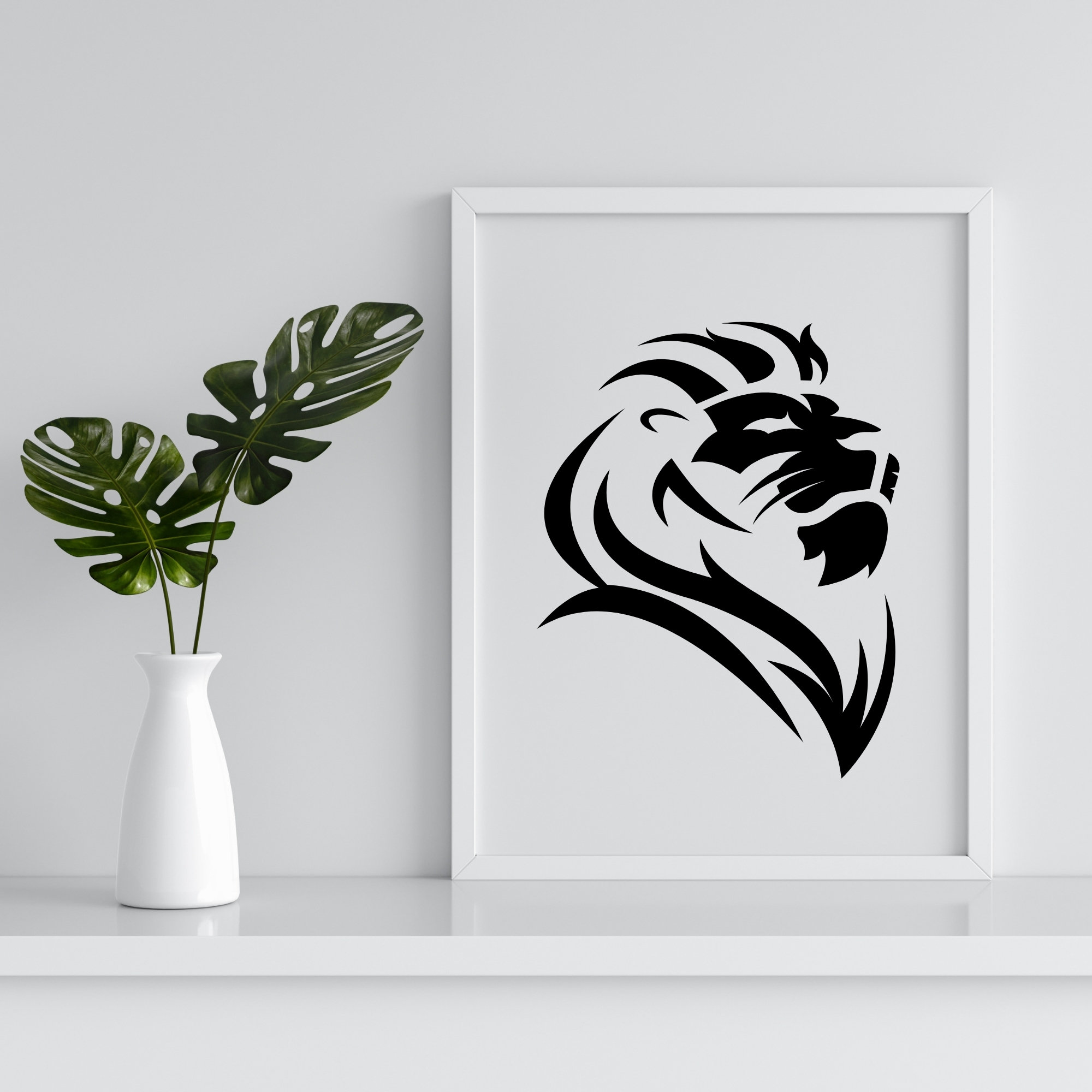 Lion Silhouette | Animal Graphic Art | Black and White Instant Digital ...