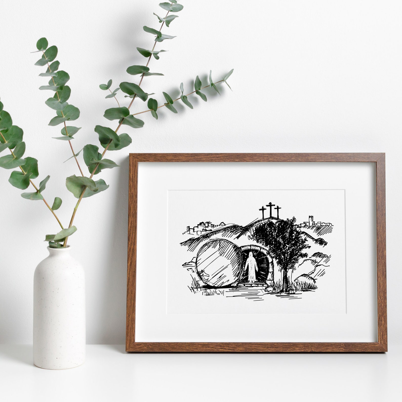 Jesus Risen | Resurrection Easter Morning Graphic Art | Black and White ...