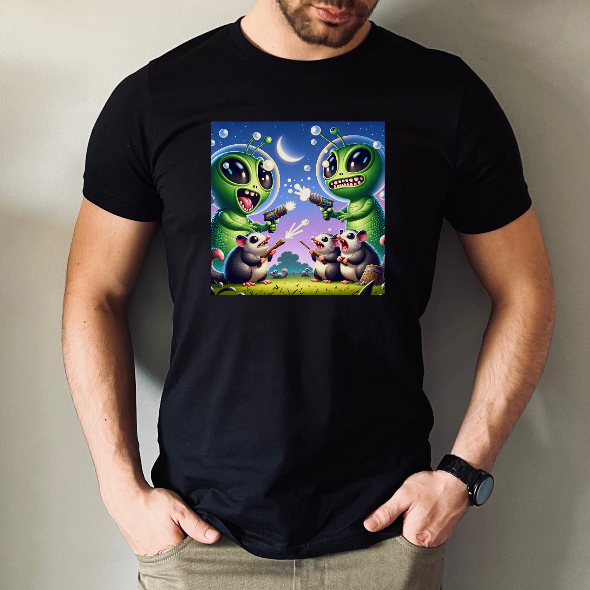 Possum Alien Cosmic Battle ~ UFO Extraterrestrial Opossum Cute Cartoon ...