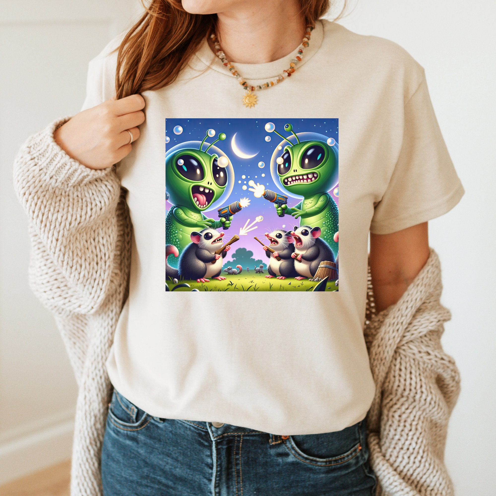 Possum Alien Cosmic Battle UFO Extraterrestrial Opossum Cute Cartoon ...