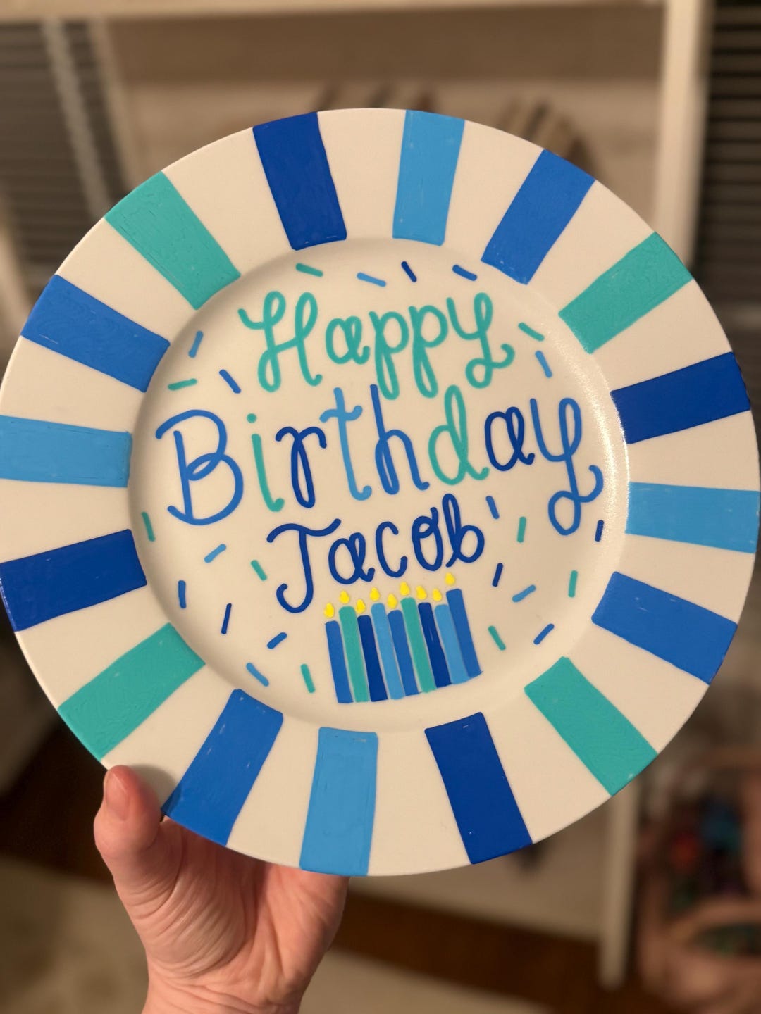 Boys Preppy Birthday Plate // Blue Candles and Stripes // First ...