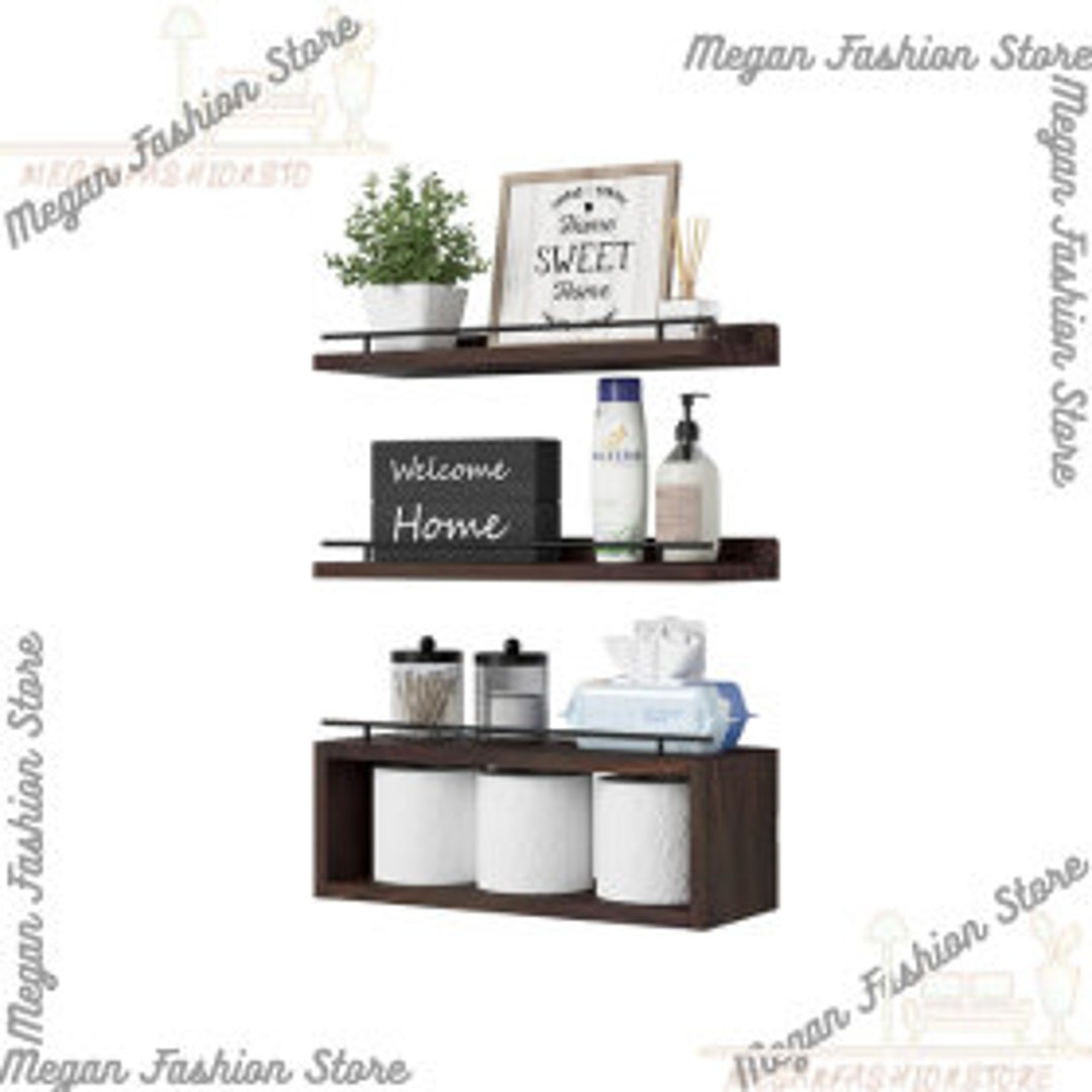 Wooden Floating Shelves With Basket Storage for Bathroom Wall Mounted ...