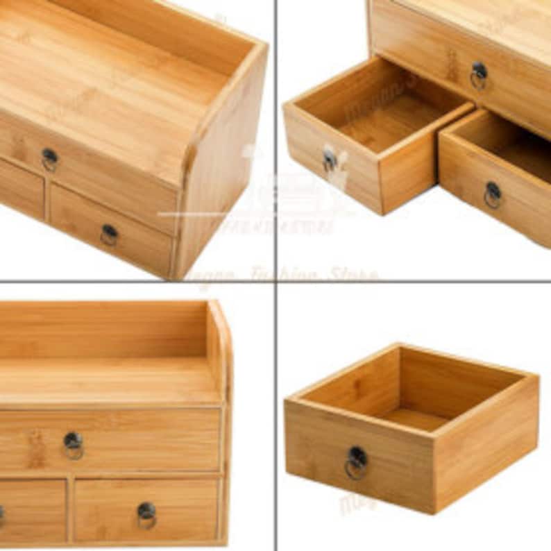 Bamboo 3-tier Desk Organizer With Drawers Multifunctional Storage for ...