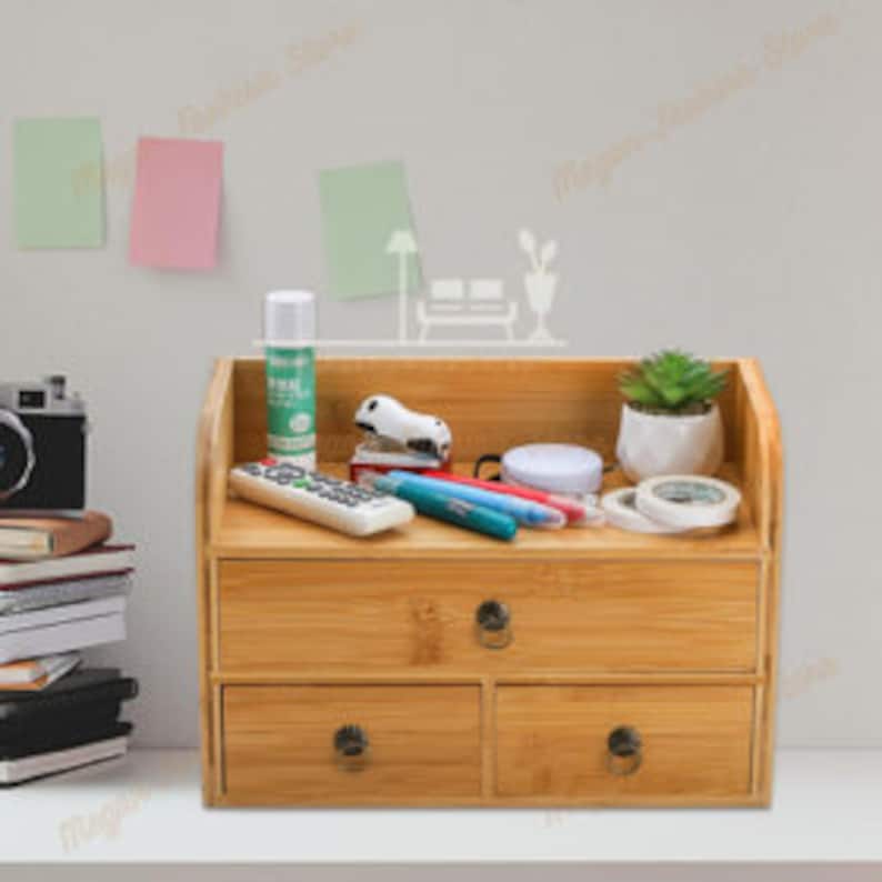 Bamboo 3-tier Desk Organizer With Drawers Multifunctional Storage for ...