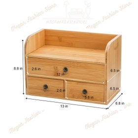 Bamboo 3-tier Desk Organizer With Drawers Multifunctional Storage for ...