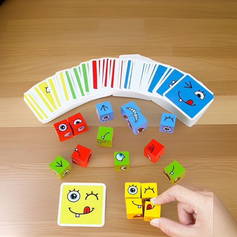 Cube Face Change Building Blocks Wood Puzzle Montessori Blocks ...