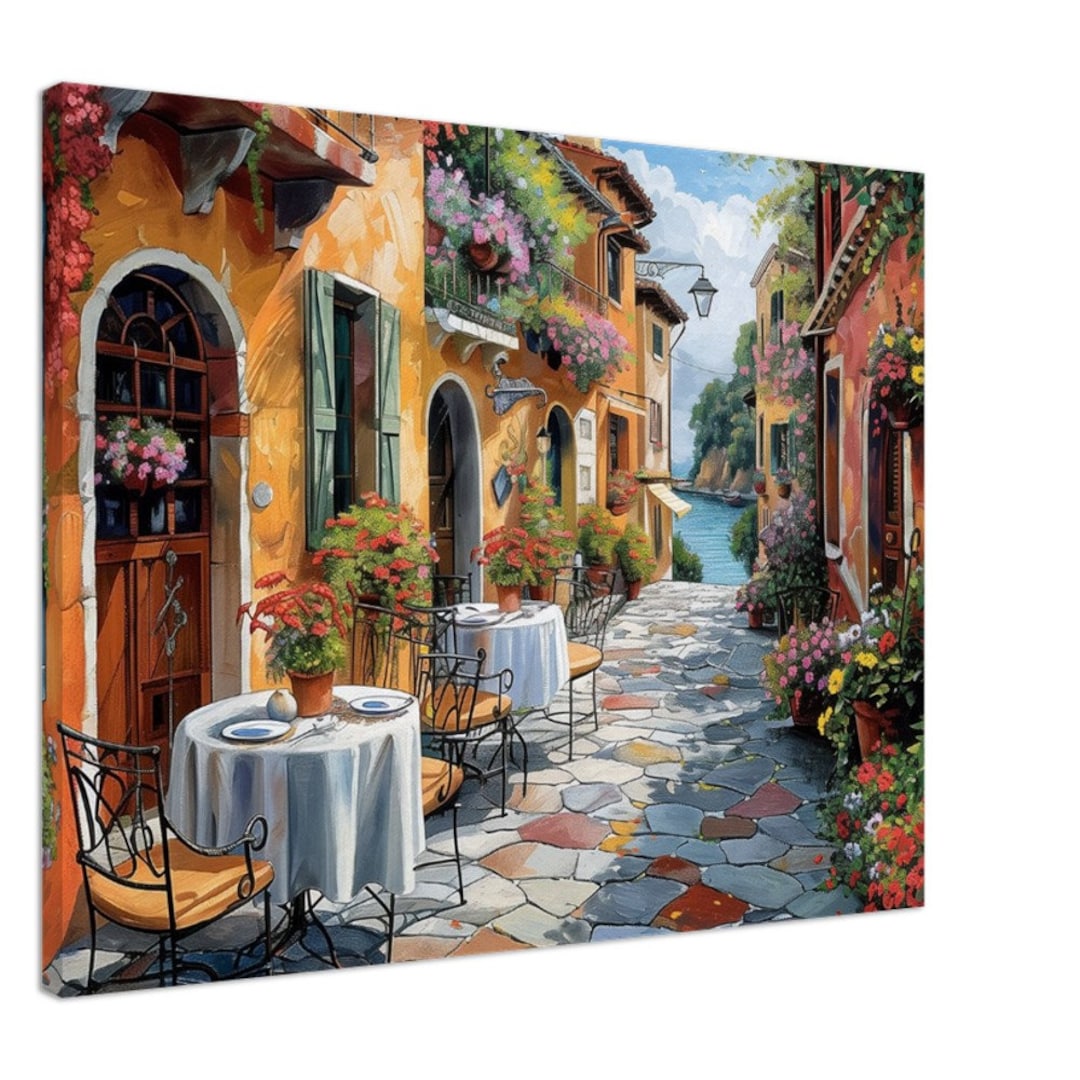 Charming Italian Café Art Print Quaint Outdoor Bistro Scene With Flower ...