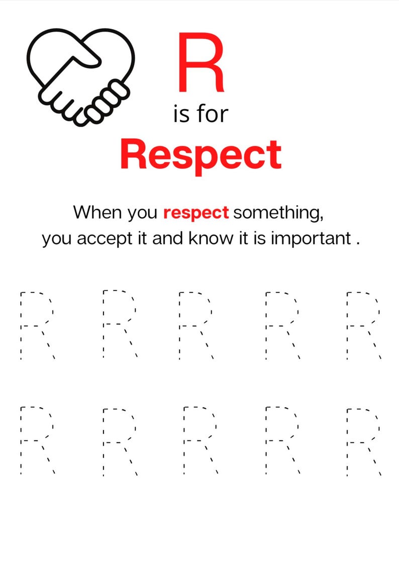 R is for Respect Worksheet - Etsy