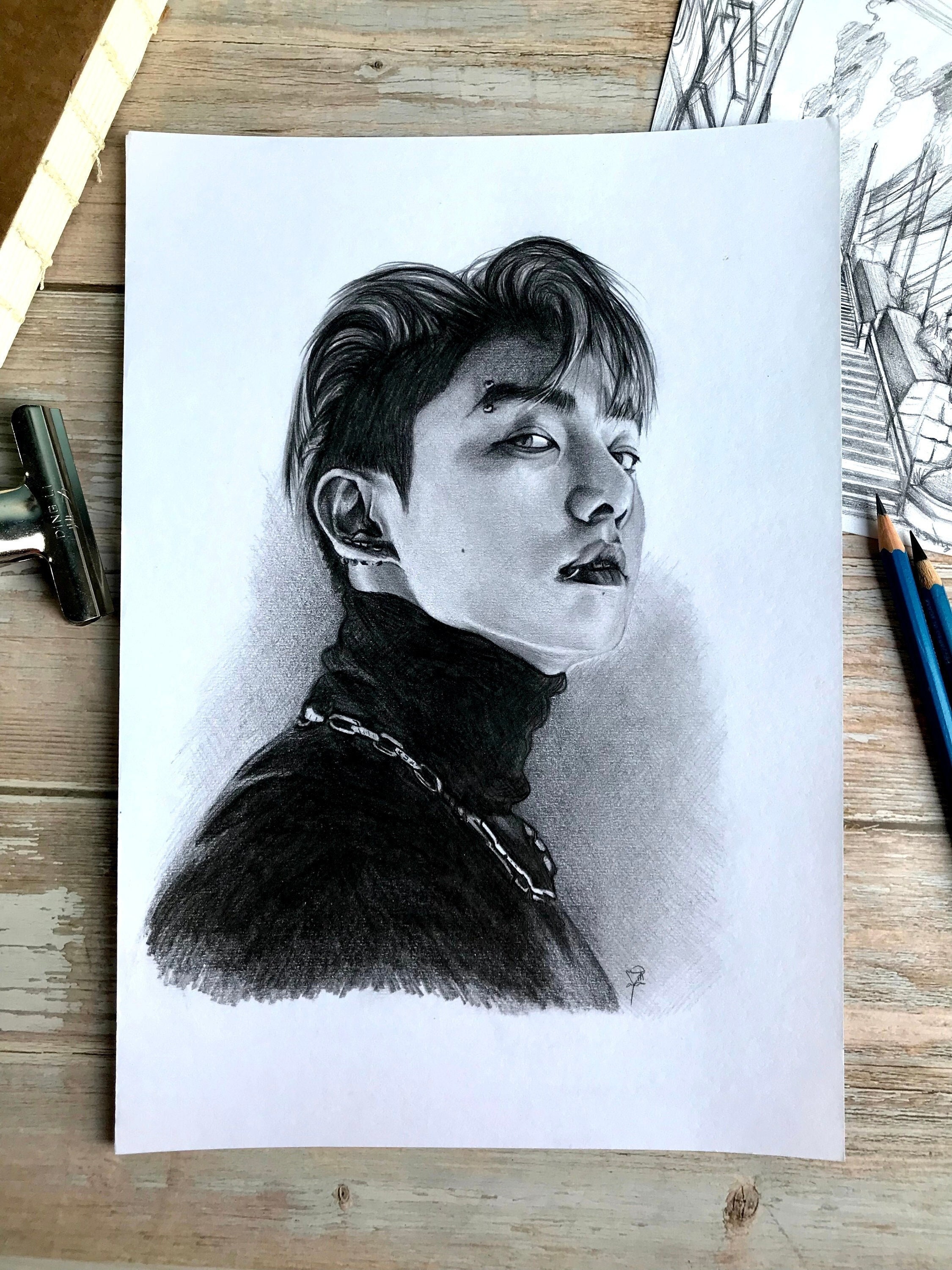 BTS Jungkook Fanart Pencil Drawing Art Print - Etsy