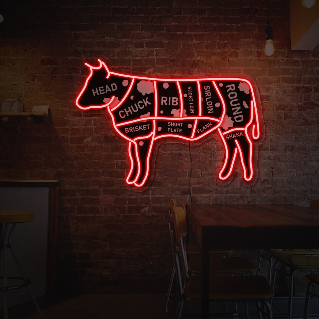 Cow Neon Sign, Butcher Shop Neon Sign, Butcher Guide Neon, Cow Led Sign ...