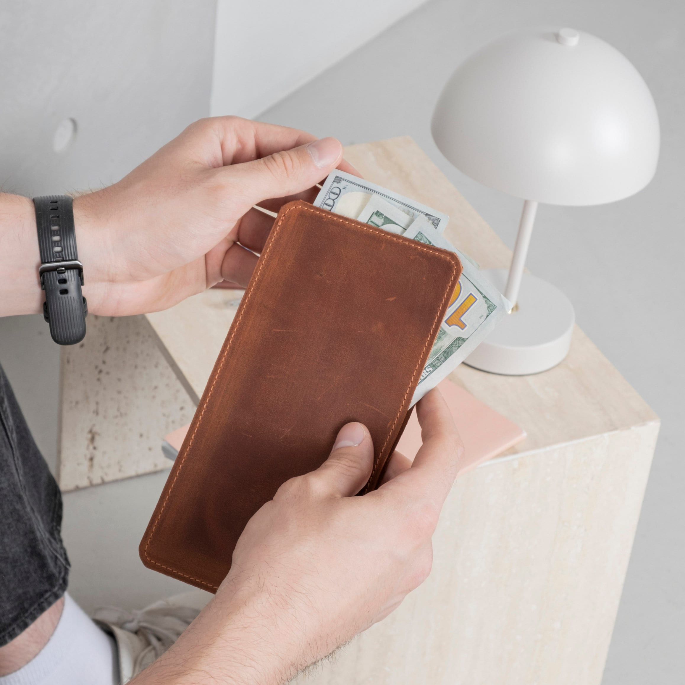 Leather Cash Wallet, Leather Cash Envelope, Leather Cash Sleeve, Custom ...