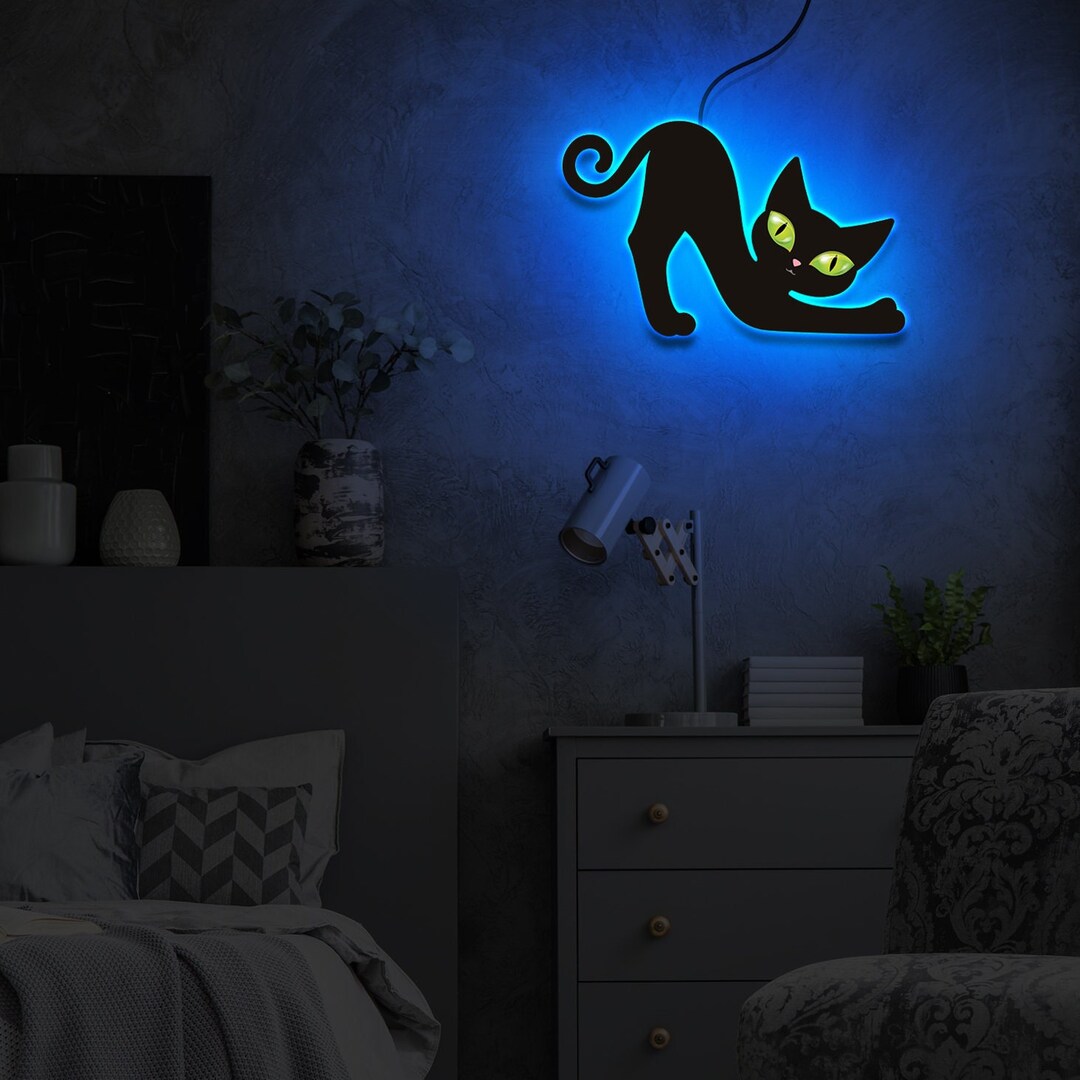 Black Cat Lamp, Black Cat Light Up, Cat Neon Sign, Cat Led Sign, Cat ...