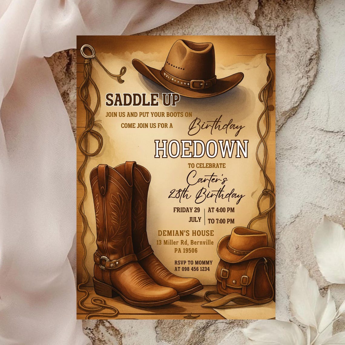 Western Cowboy Birthday Invitation | Saddle up Party Invite | Editable ...