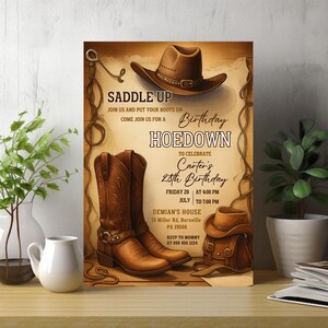 Western Cowboy Birthday Invitation | Saddle up Party Invite | Editable ...