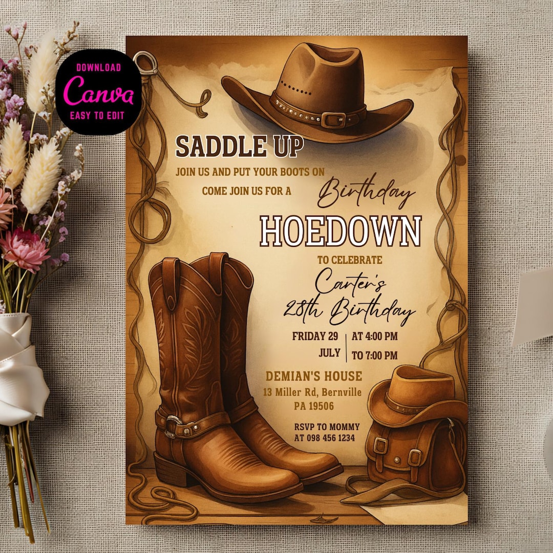 Western Cowboy Birthday Invitation | Saddle up Party Invite | Editable ...