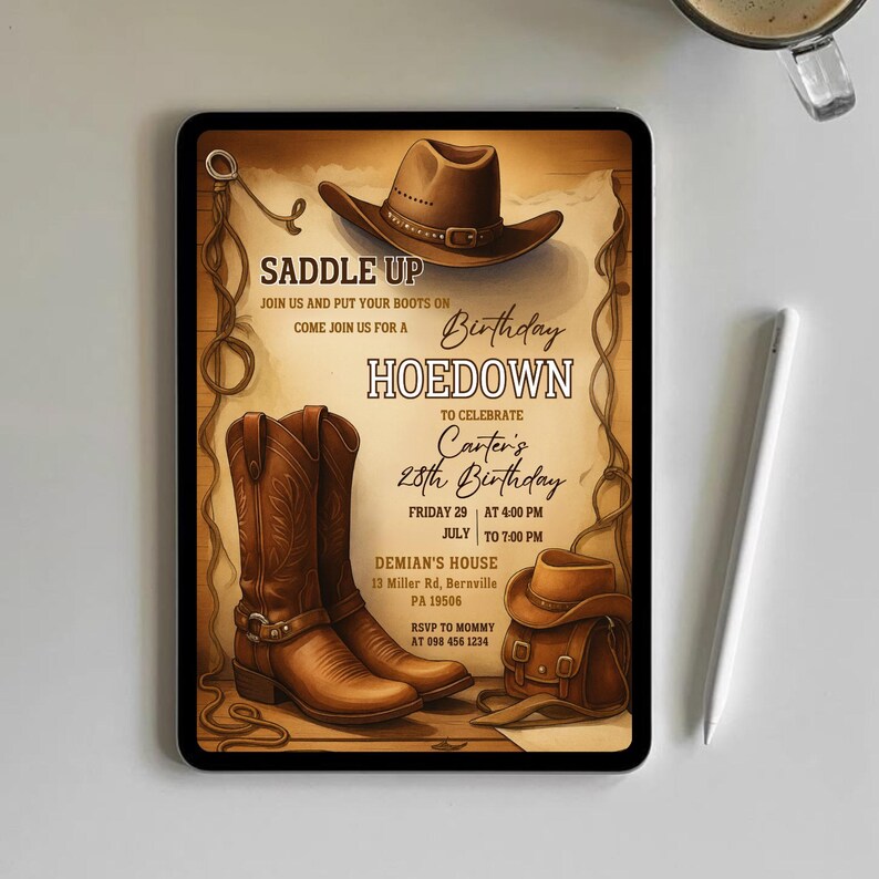 Western Cowboy Birthday Invitation | Saddle up Party Invite | Editable ...