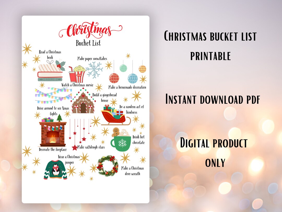 Printable Christmas Bucket List, Fun Family Xmas Activity, Kids ...