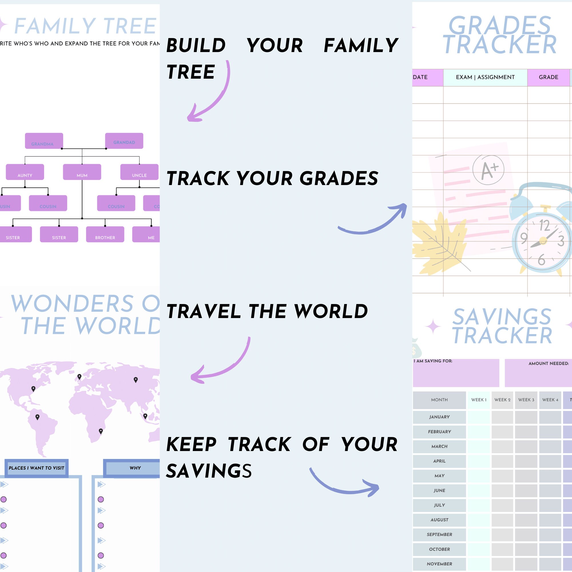 Digital Girls Planner and Journal With Trackers School & Home Life ...