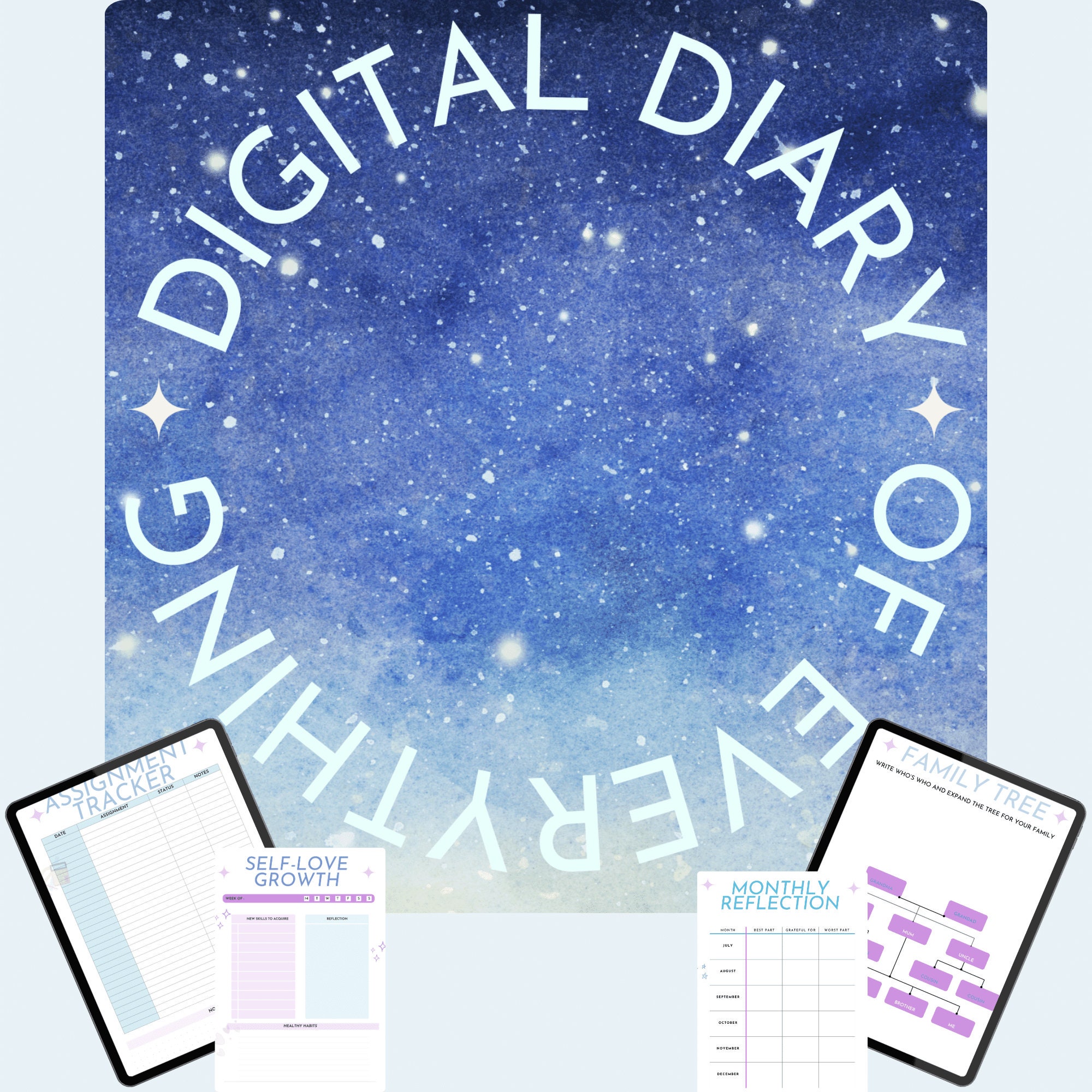 Digital Girls Planner and Journal With Trackers School & Home Life ...