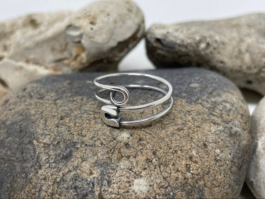 925 Sterling Silver Safety Pin Ring, Wrap Ring, Handmade Jewelry ...