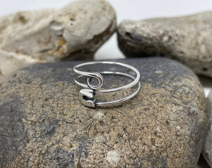 925 Sterling Silver Safety Pin Ring, Wrap Ring, Handmade Jewelry ...