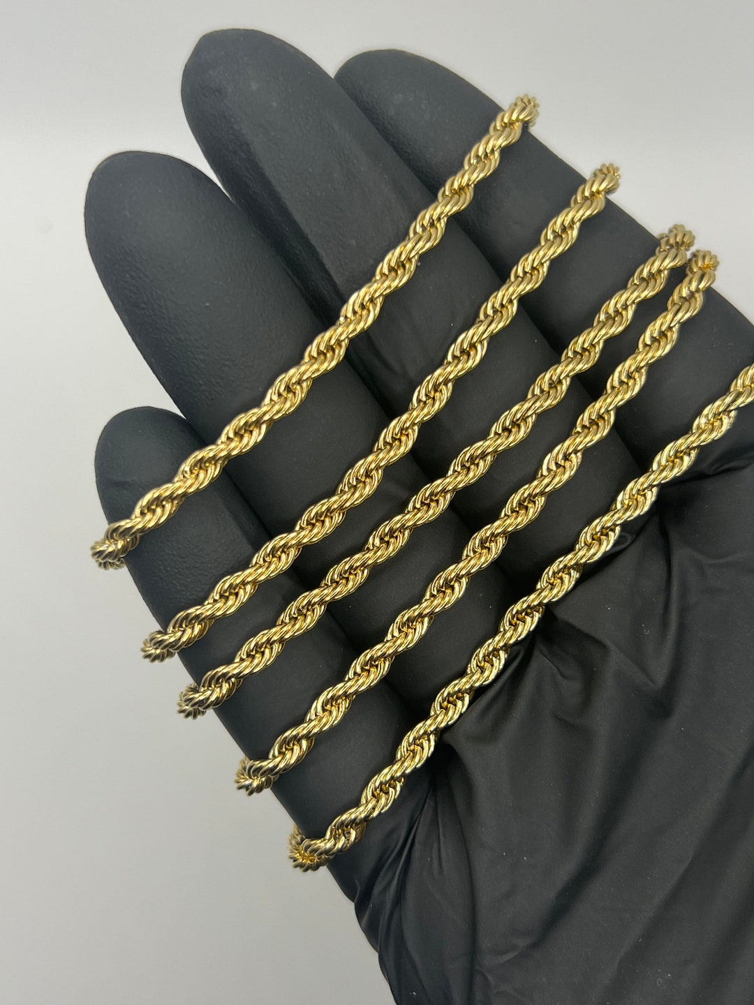 4mm Rope 14K Gold Chain Necklace Diamond Cut Men Women - Etsy