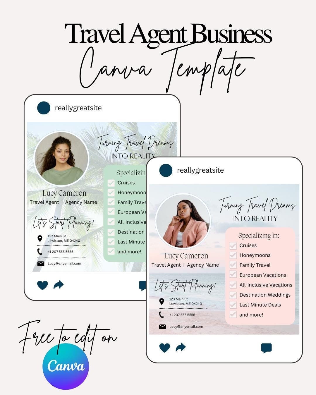 Travel Agent Canva Template: Instagram & Facebook Post (4 Colors) - Etsy
