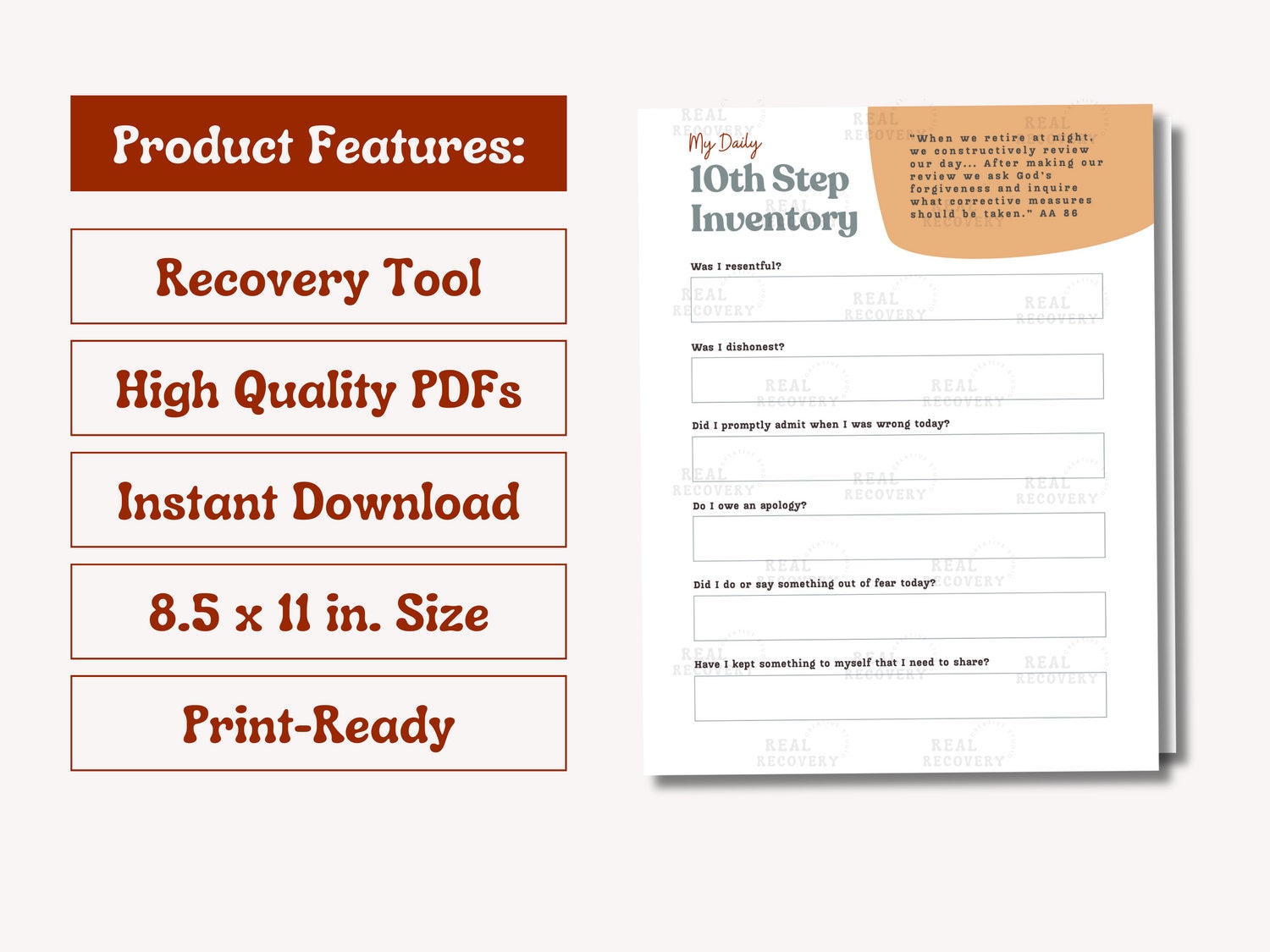 10th Step Inventory Worksheet for Addiction Recovery, Alcoholics ...