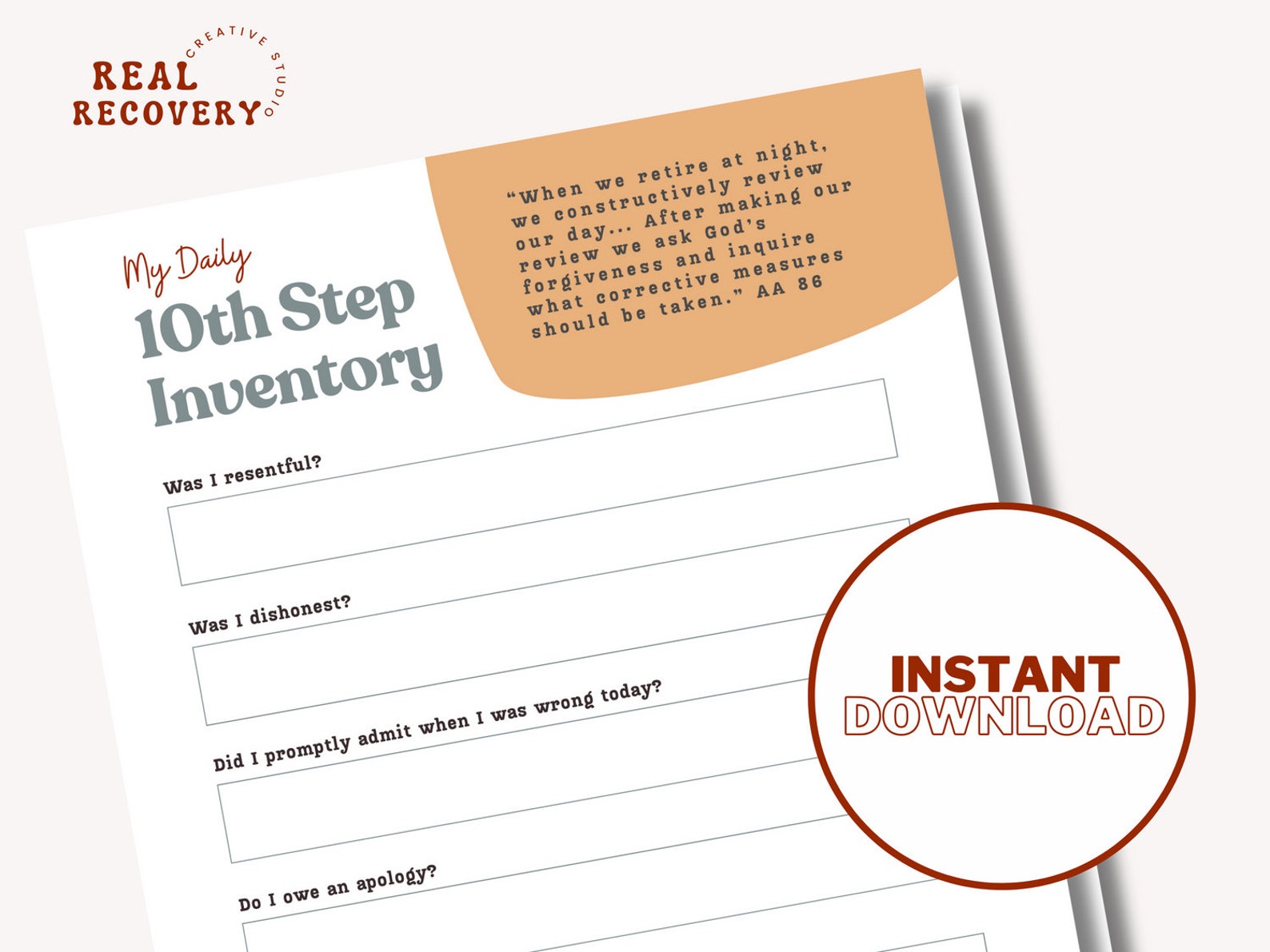 10th Step Inventory Worksheet for Addiction Recovery, Alcoholics ...