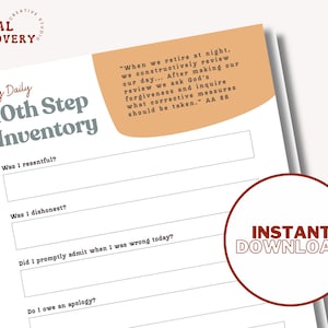 10th Step Inventory Worksheet for Addiction Recovery, Alcoholics ...