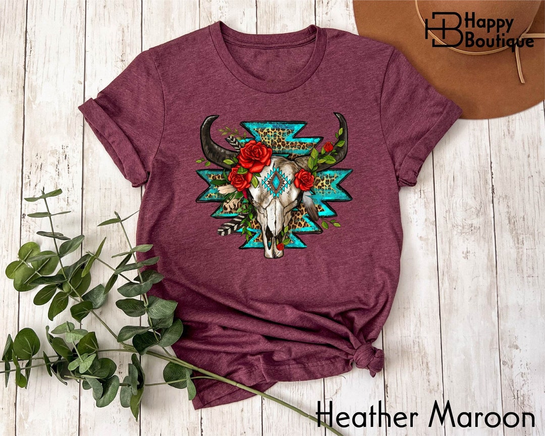 Rose Aztec Western Bull Shirt, Women's Country Shirt, Cowboy Rodeo ...