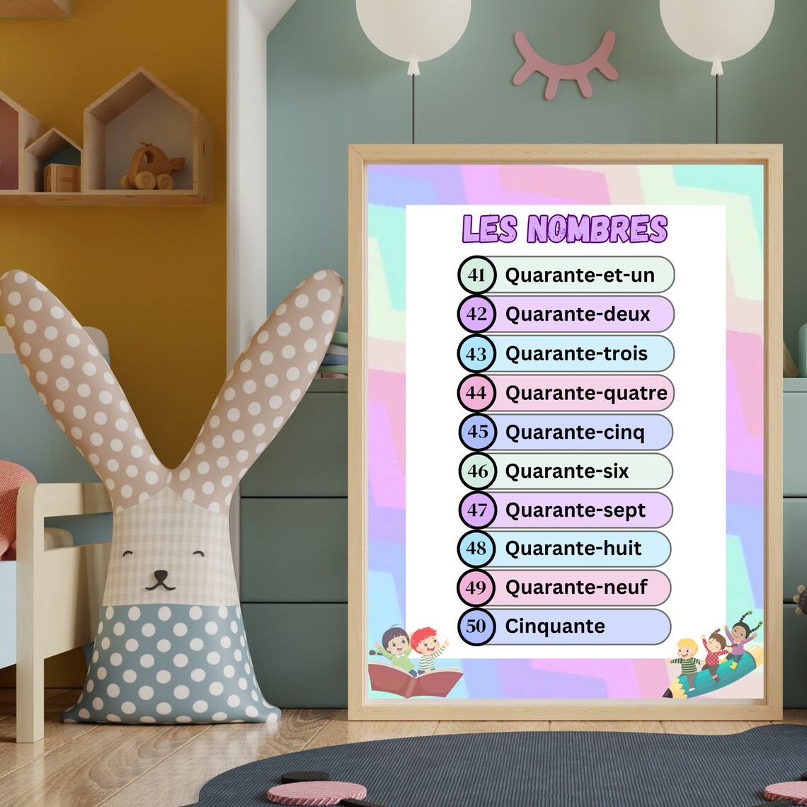 French Numbers 31 to 50 in Words Chart, Les Nombres 31 to 50 ...