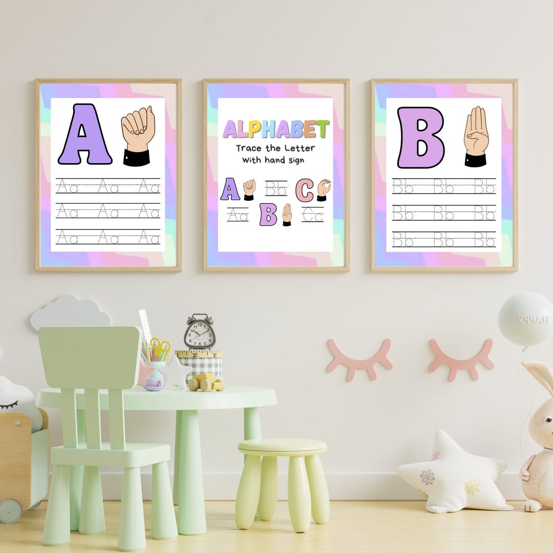 Set of 27, Alphabet A to Z With Hand Sign, Trace the Letter A to Z ...
