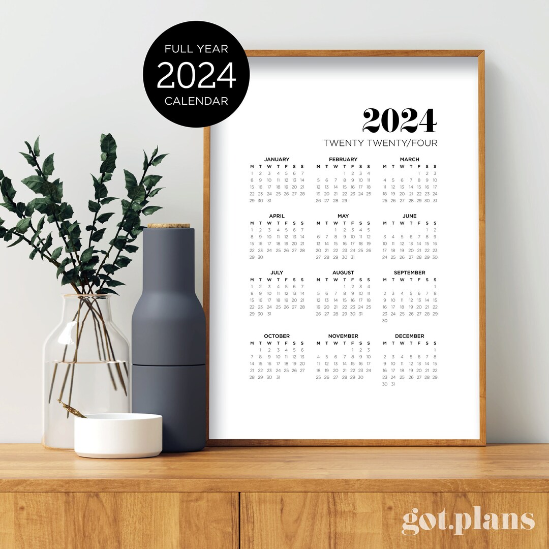 2024 Wall Calendar, Printable PDF, A2 A3 & A4 Size, 12 Month Wall ...