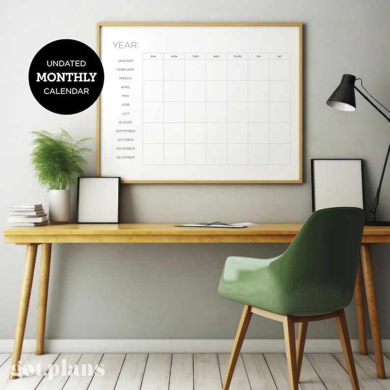 Undated Monthly Calendar, Printable, Sunday/monday Start, Minimalist ...