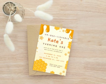Editable Bee Birthday Invitation Bee Birthday, Honey Bee Invitation ...